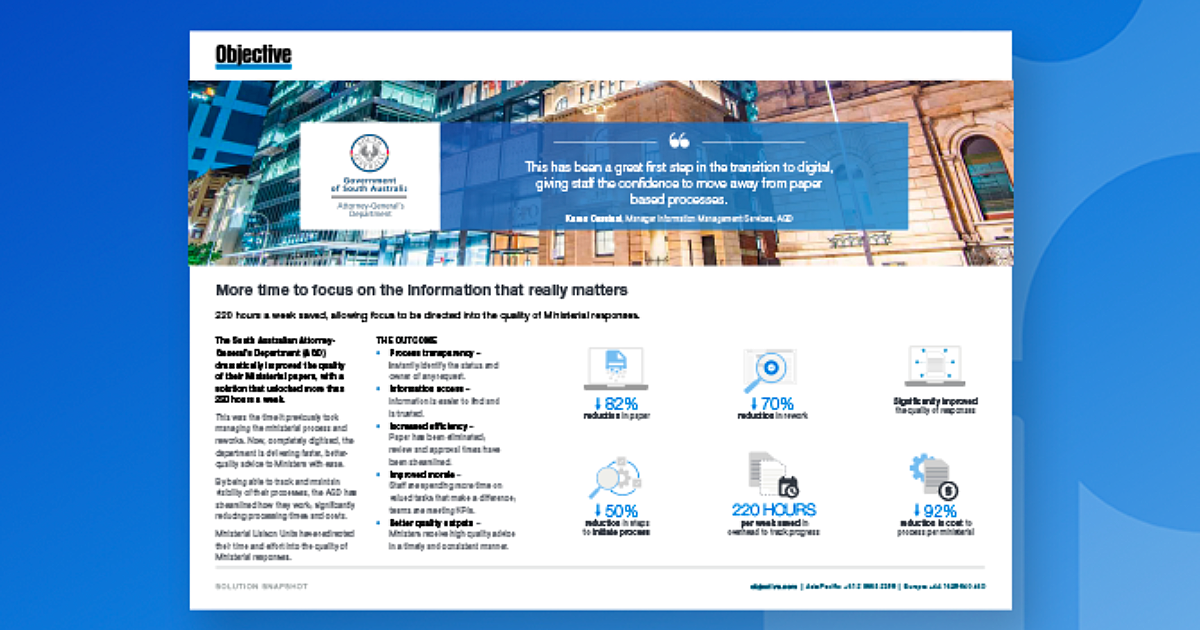Objective Solution Snapshot | Streamlining ministerials | Objective Corporation